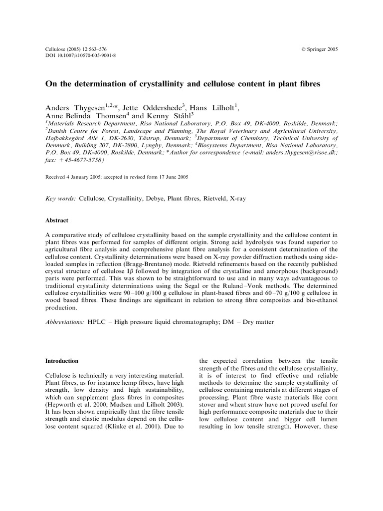 2005 On The Determination of Crystallinity and Cellulose Content in ...