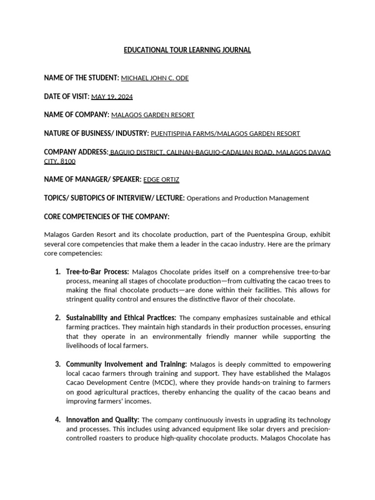 MJ ODE_EDUCATIONAL TOUR LEARNING JOURNAL | PDF