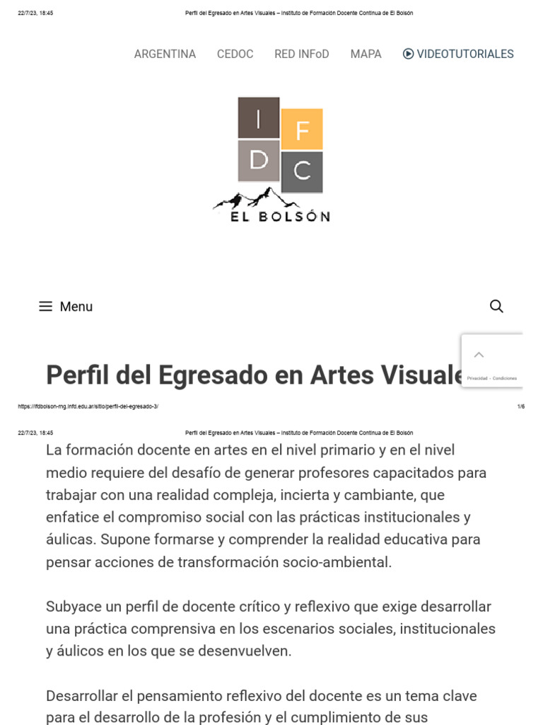 Perfil Del Egresado en Artes Visuales - Instituto de Formación Docente ...