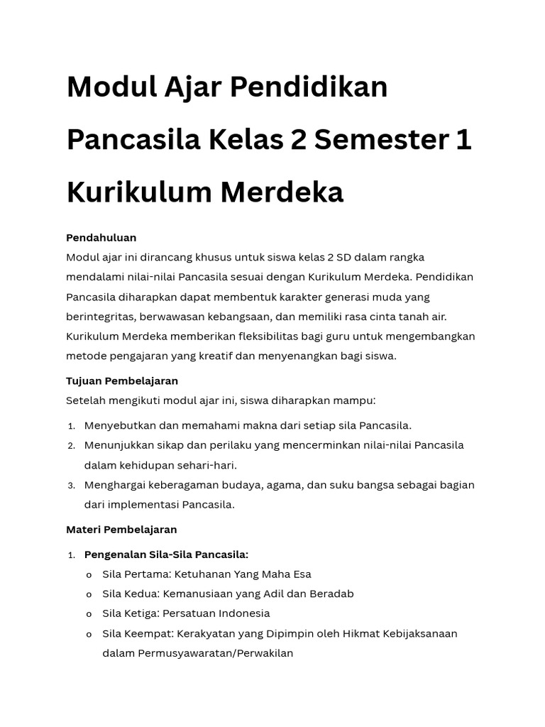 Modul Ajar Pendidikan Pancasila Kelas 2 Semester 1 Kurikulum Merdeka | PDF