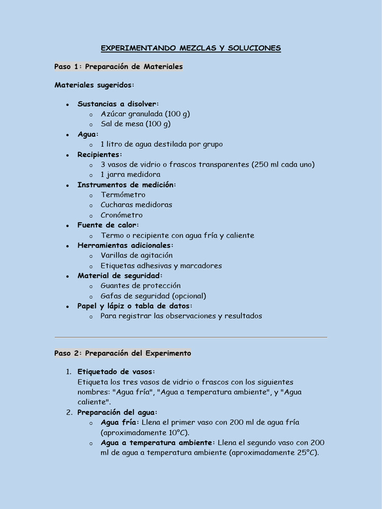 Experimentando Mezclas y Soluciones | PDF