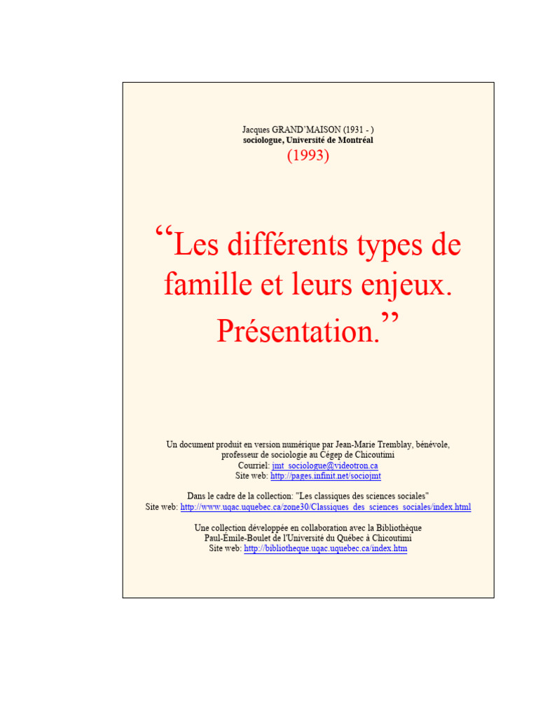 Les Differents Types de Famille Et Leurs Enjeux Extrait | PDF