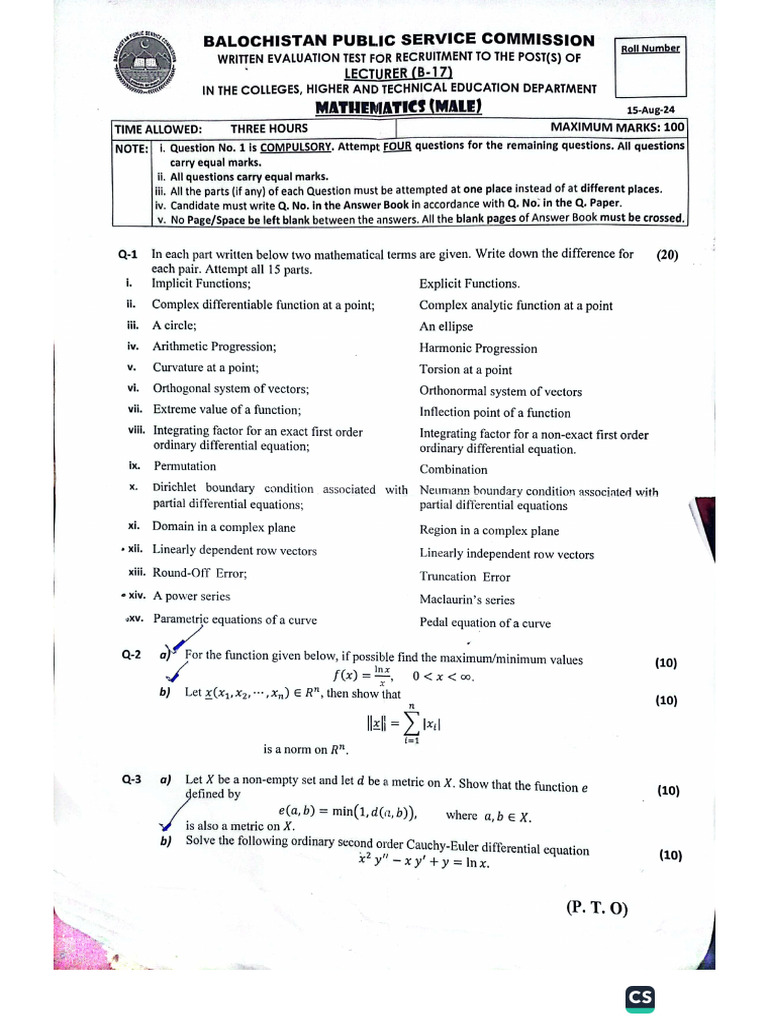 Maths Paper 15 August 2024 | PDF