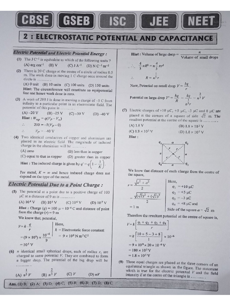 class 12 physics chp2 MCQ | PDF