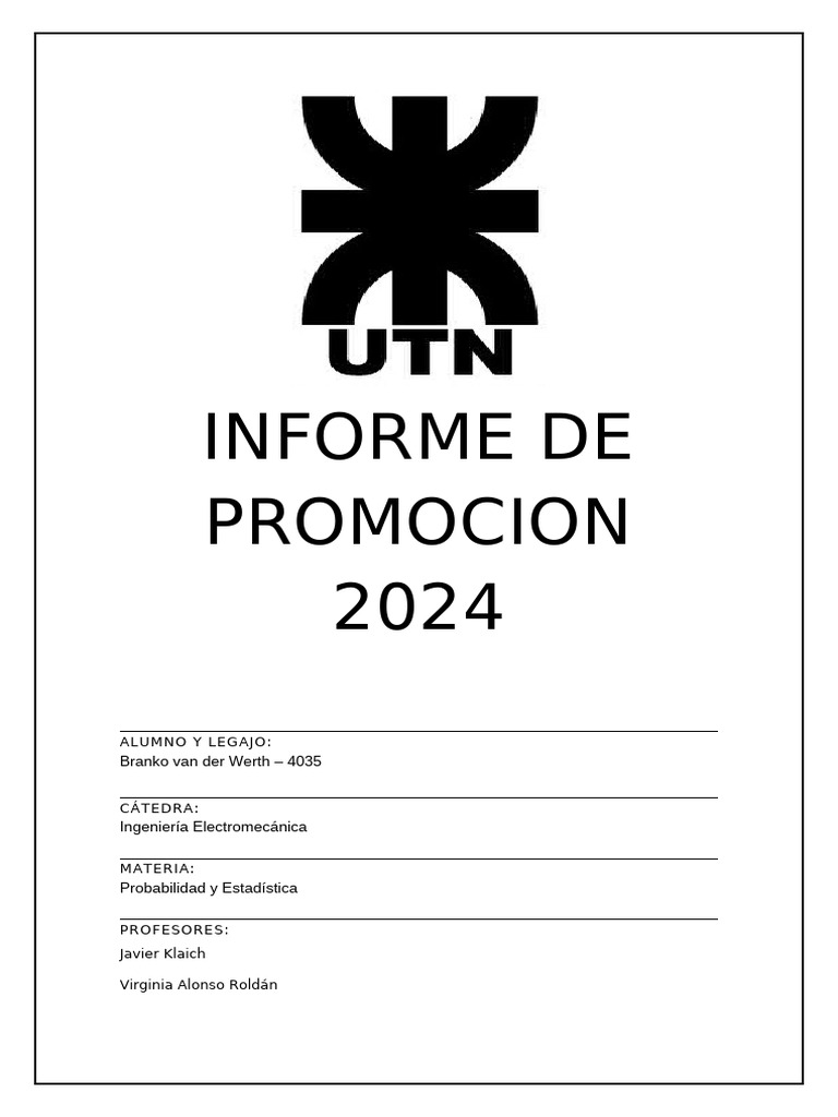 Informe de Promoción - Probabilidad y Estadística - Branko Van Der Werth - 2024 | PDF