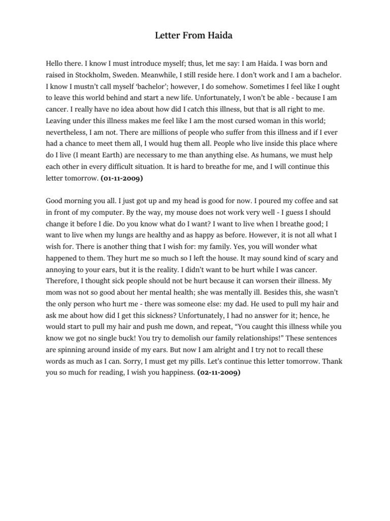 Letter From Haida | PDF | Self-Improvement