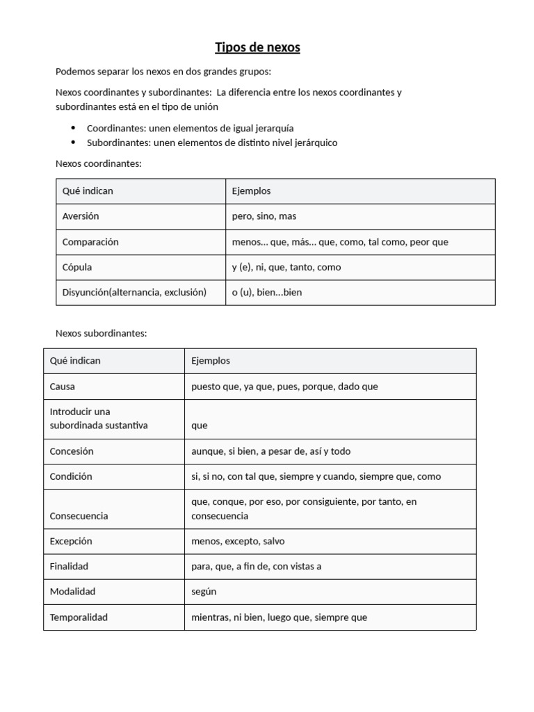 Tipos De Nexos Pdf