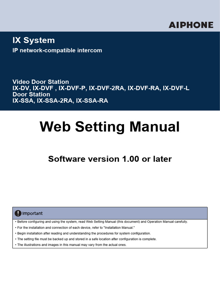 IX System Video Door Station - IX-DV IX-DVF Door Station IX-SSA Web ...