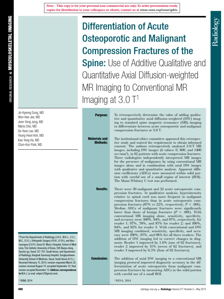 Diff Osto Vs Mets Spine Fractures | PDF