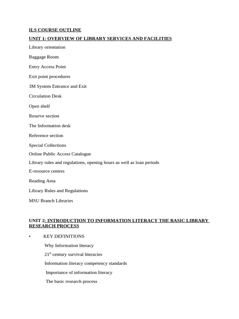 Ils Course Outline 2020 | PDF
