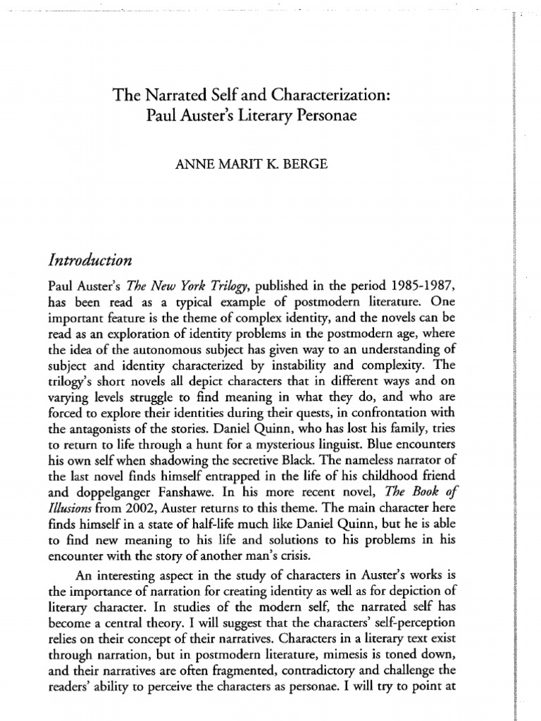 Narrative Self and Characterization | PDF | Narration | Narrative