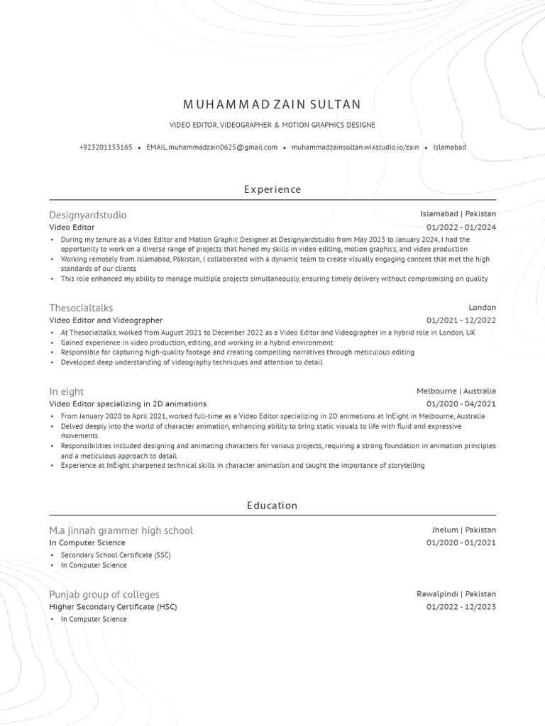 Muhammad Zain Sultan Resume | PDF