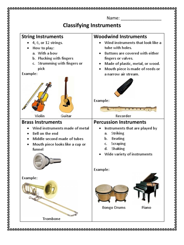 Instrument Classifications Worksheet | PDF