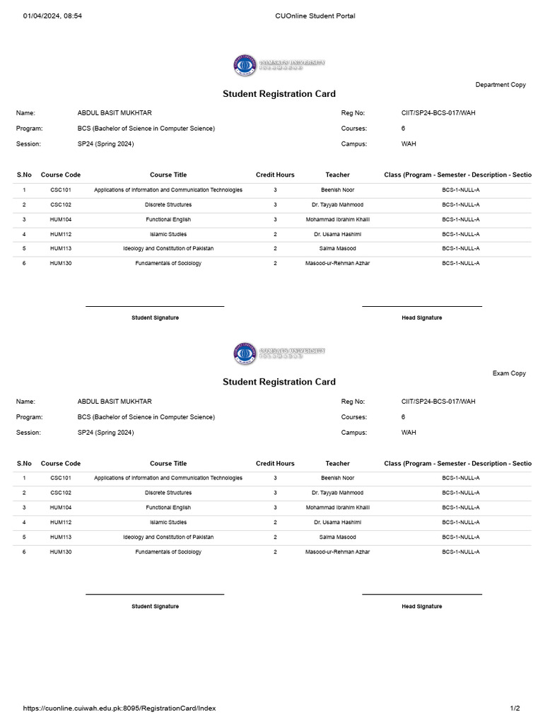 Bas It Registration Card | PDF
