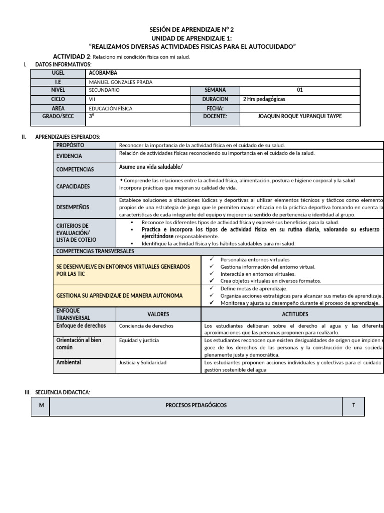 SESIÓN DE APRENDIZAJE N°2 3° | PDF