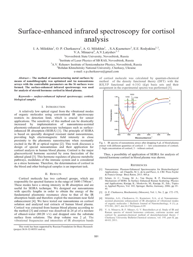 Surface-Enhanced Infrared Spectroscopy For Cortisol Analysis | PDF