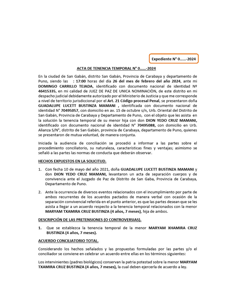 Acta TENENCIA TEMPORAL | PDF