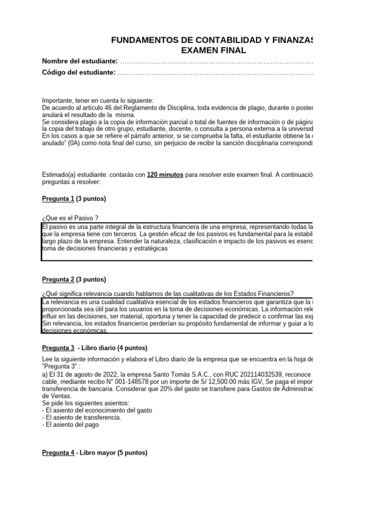 Examen Final Contabilidad | PDF