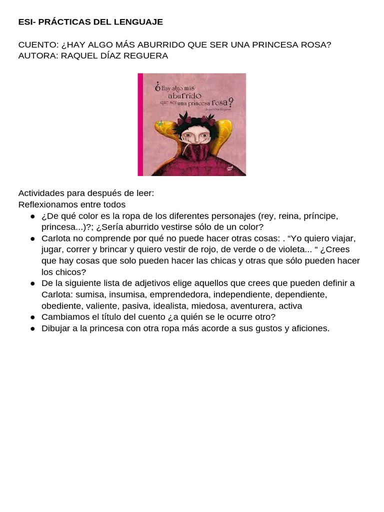 Hay Algo Mas Aburrido Que Ser Una Princesa Rosa-Actividades-Esi | PDF