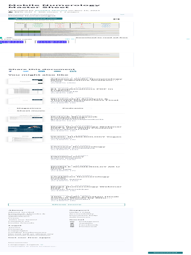 Mobile Numerology Master Sheet PDF Marriage | PDF | Scribd
