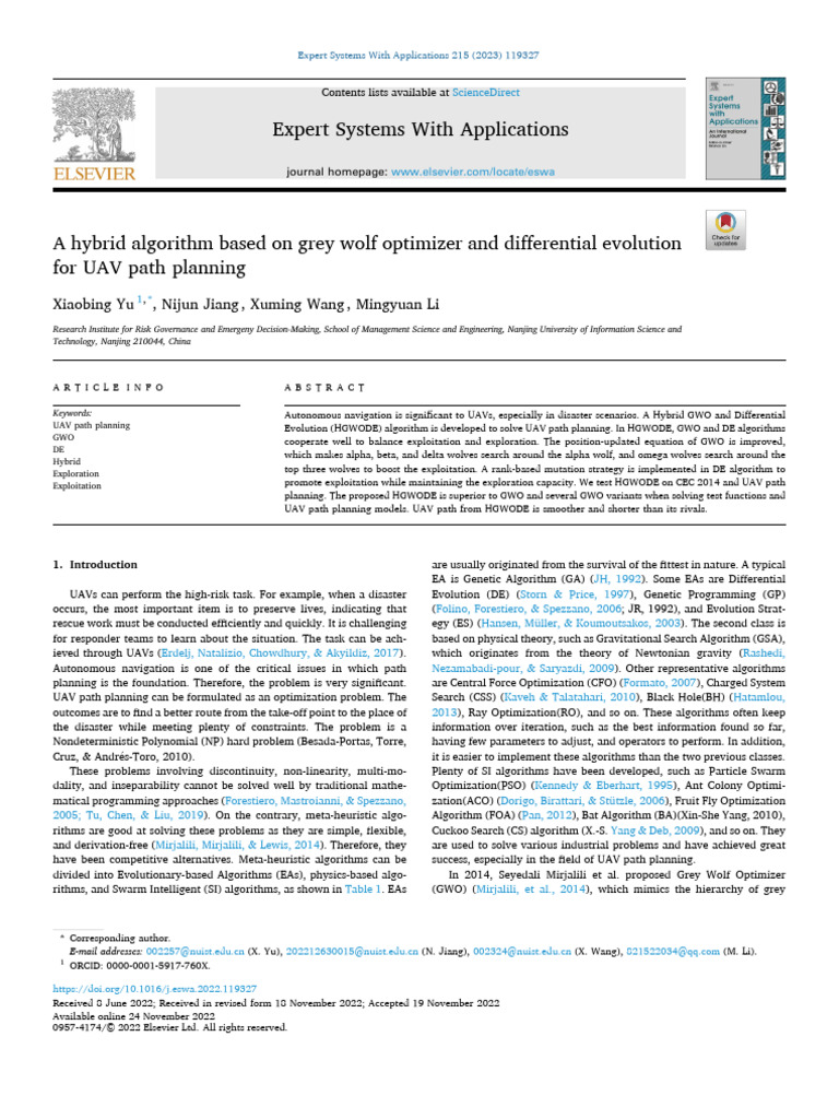 A Hybrid Algorithm Based On Grey Wolf Optimizer and Differential Evolution | PDF