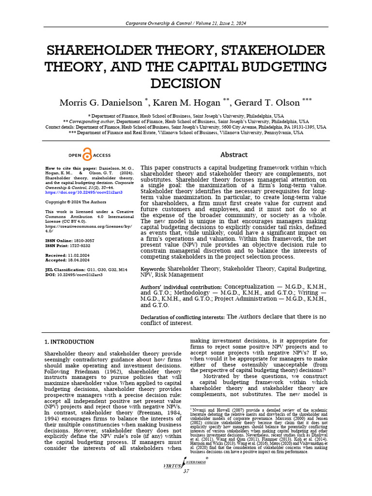 Shareholder Theory - How Opponents and Proponents Both Get It Wrong | PDF