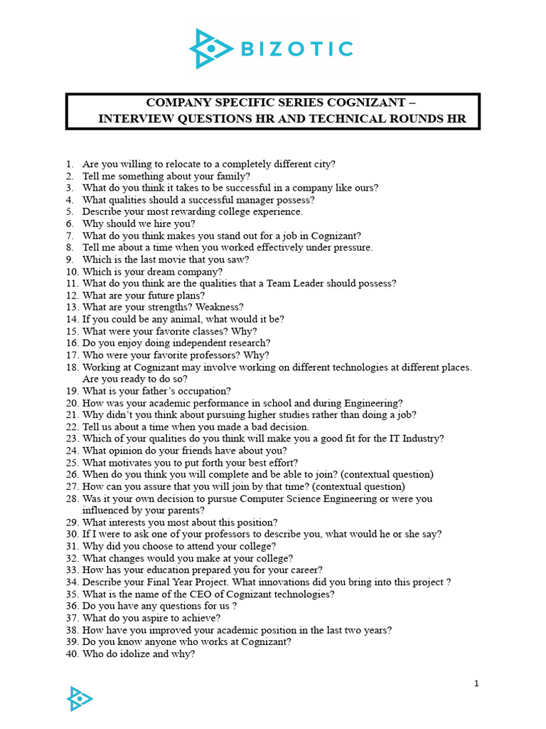 Cognizant Interview Questions | PDF