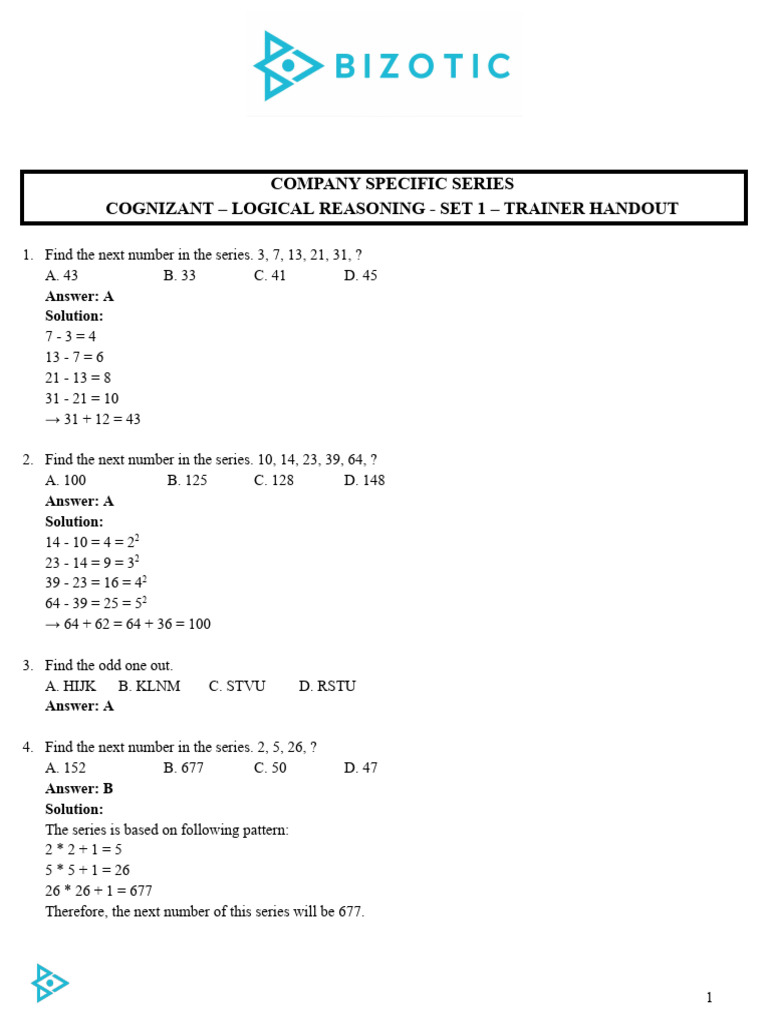 Cognizant LR Trainer Handout SET 1 Hot Questions | PDF