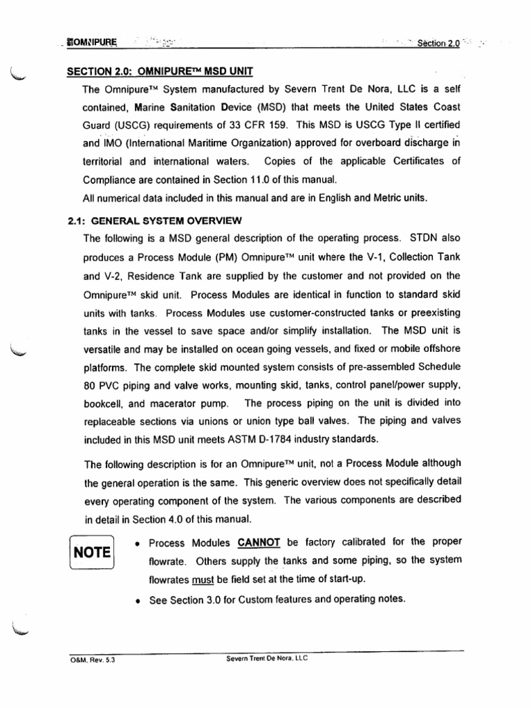 Section 2.0 Omipure MSD Unit | PDF