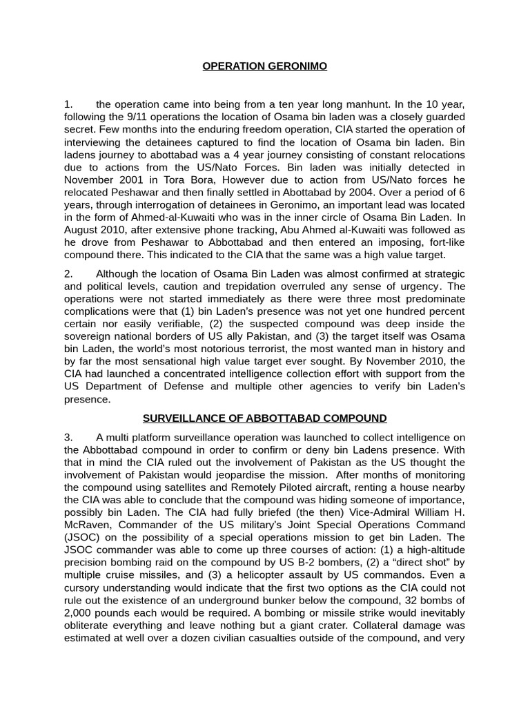 Operation Geronimo - Pranav | PDF