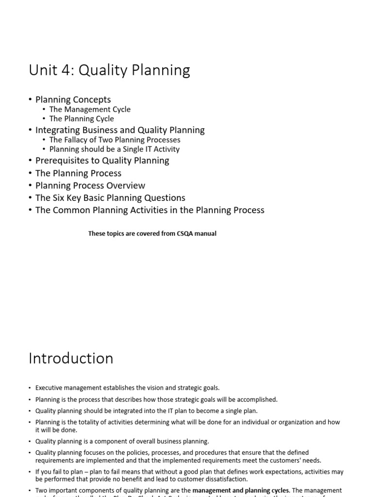 4 Quality Planning | PDF