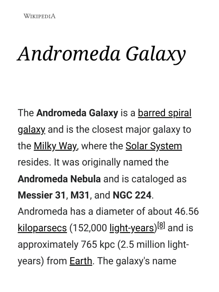 Andromeda Galaxy - Wikipedia | PDF