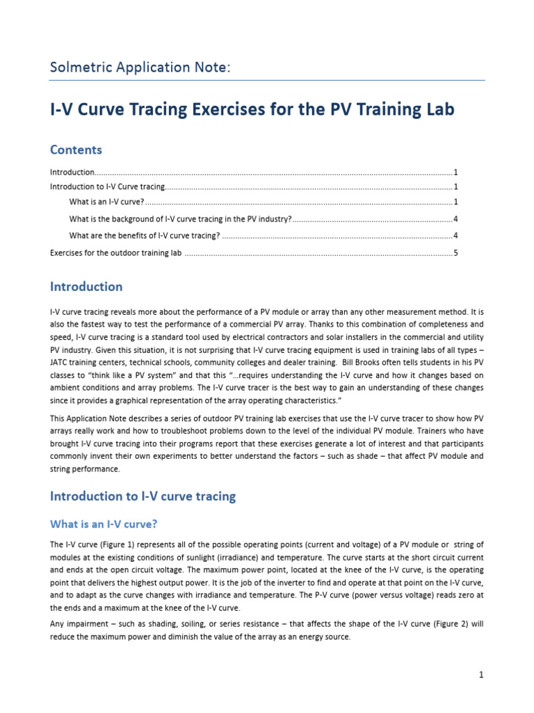 I V Curve Tracing Exercises For The Outdoor PV Training Lab | PDF