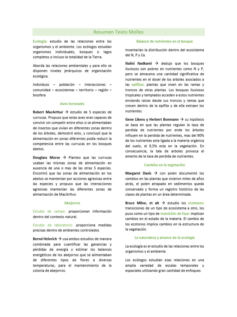 Resumen Texto Molles | PDF
