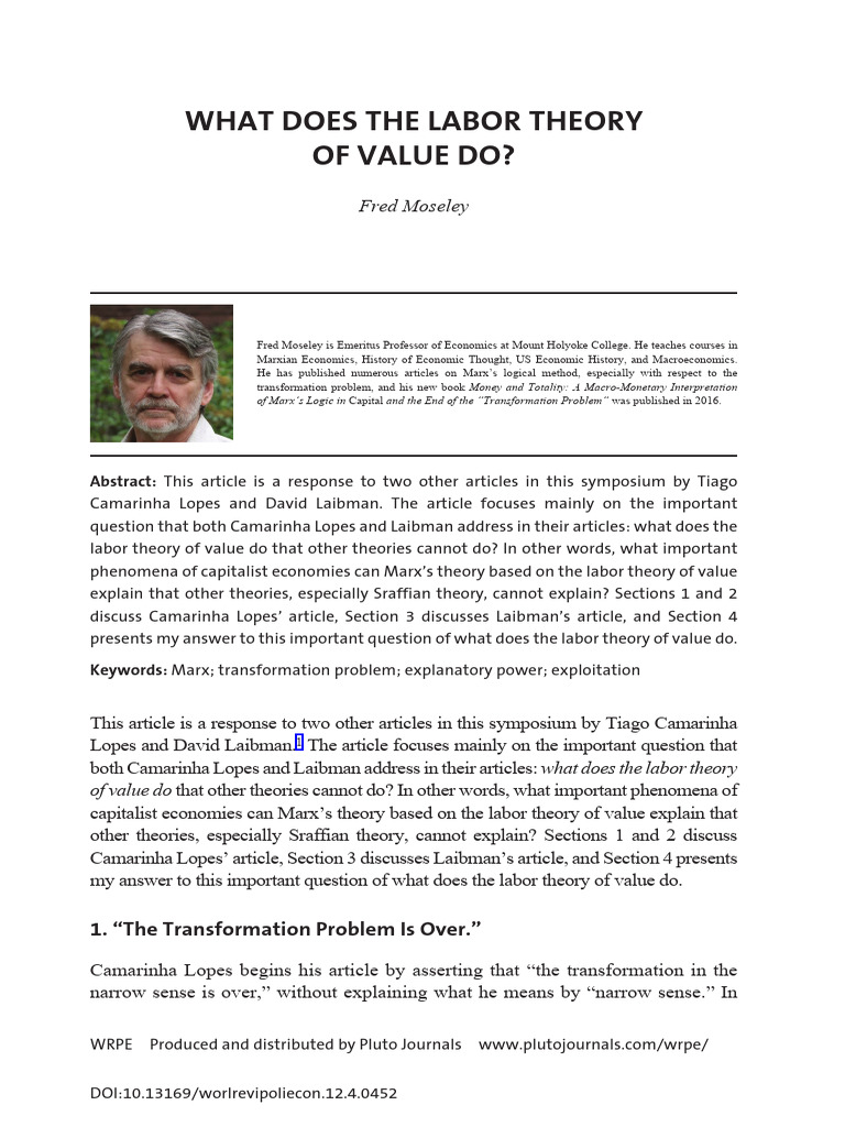 WRPE - 12 - 4 - What Does The Labor Theory of Value Do | PDF