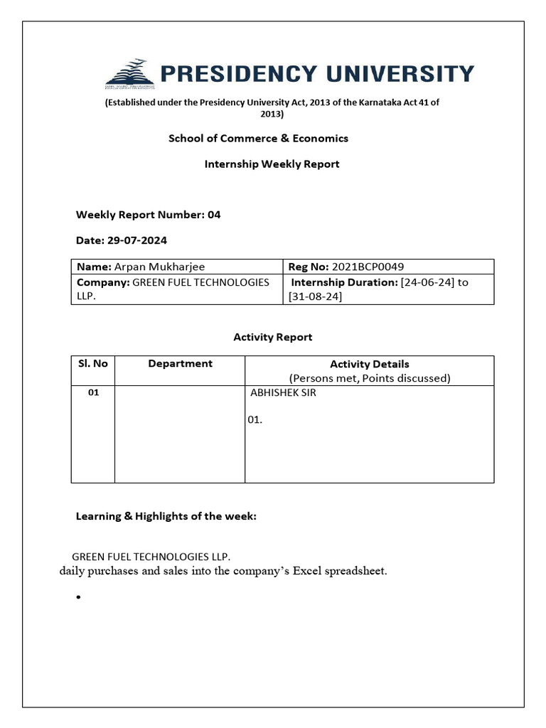 Forth Internship Weekly Report | PDF