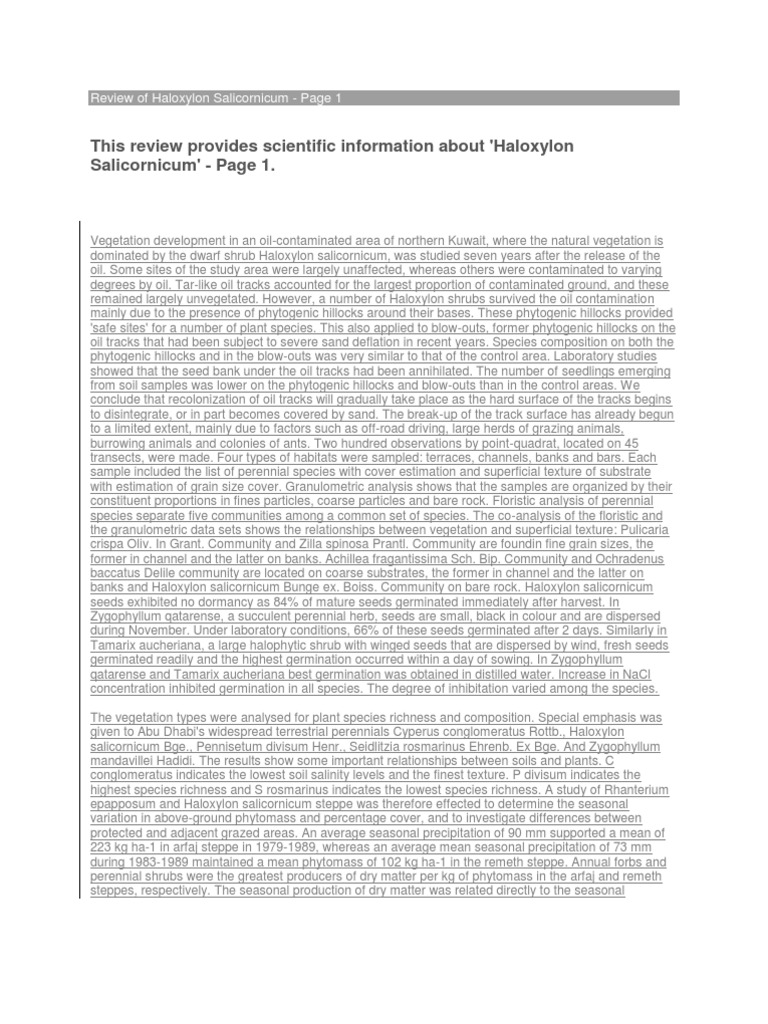 Review of Haloxylon Salicornicum | PDF | Seed | Germination