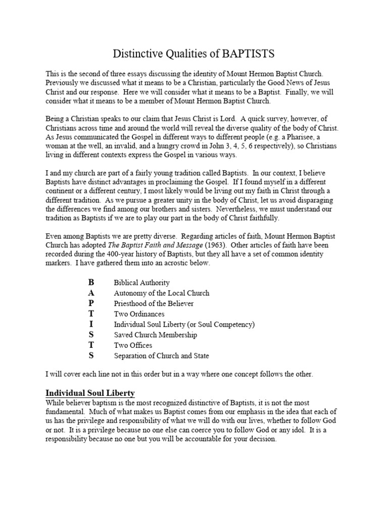 2 Qualities of BAPTISTS | PDF