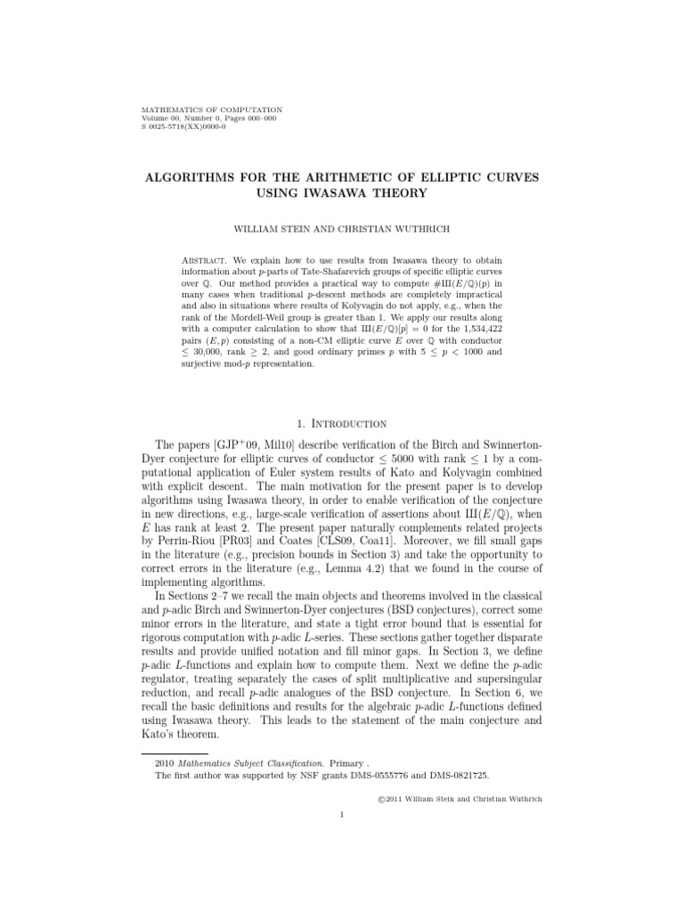 Algorithms For The Arithmetic of Elliptic Curves | PDF | Group (Mathematics) | Teaching Methods ...