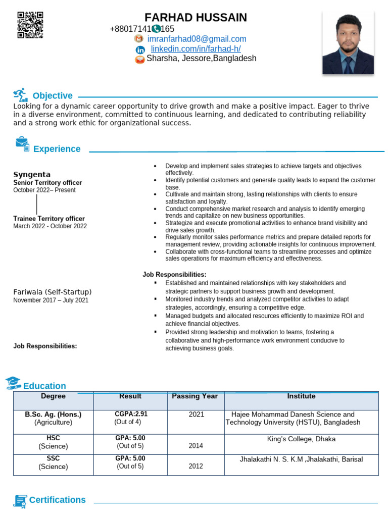 CV of Farhad Hussain - August 2024 | PDF