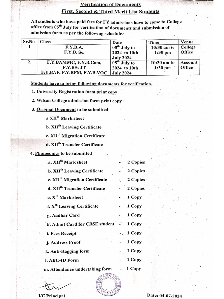 Third Merit List Verification List | PDF