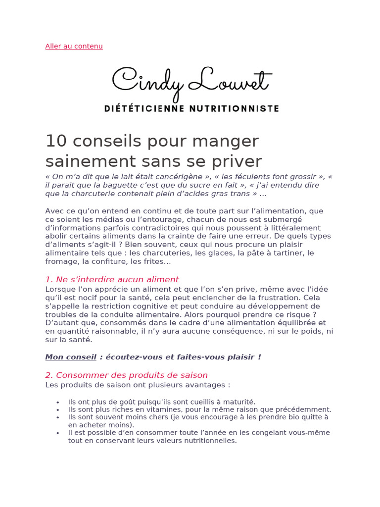 10 Conseils Pour Manger Sainement | PDF