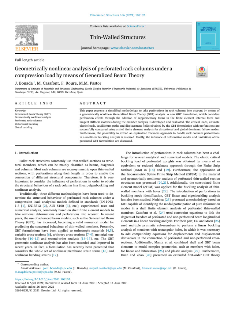 Geometrically Nonlinear Analysis Of Perforated Rack Columns Under A Compression Load By Means Of