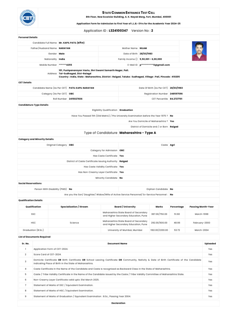 Application For LLB | PDF | Educational Stages | Qualifications