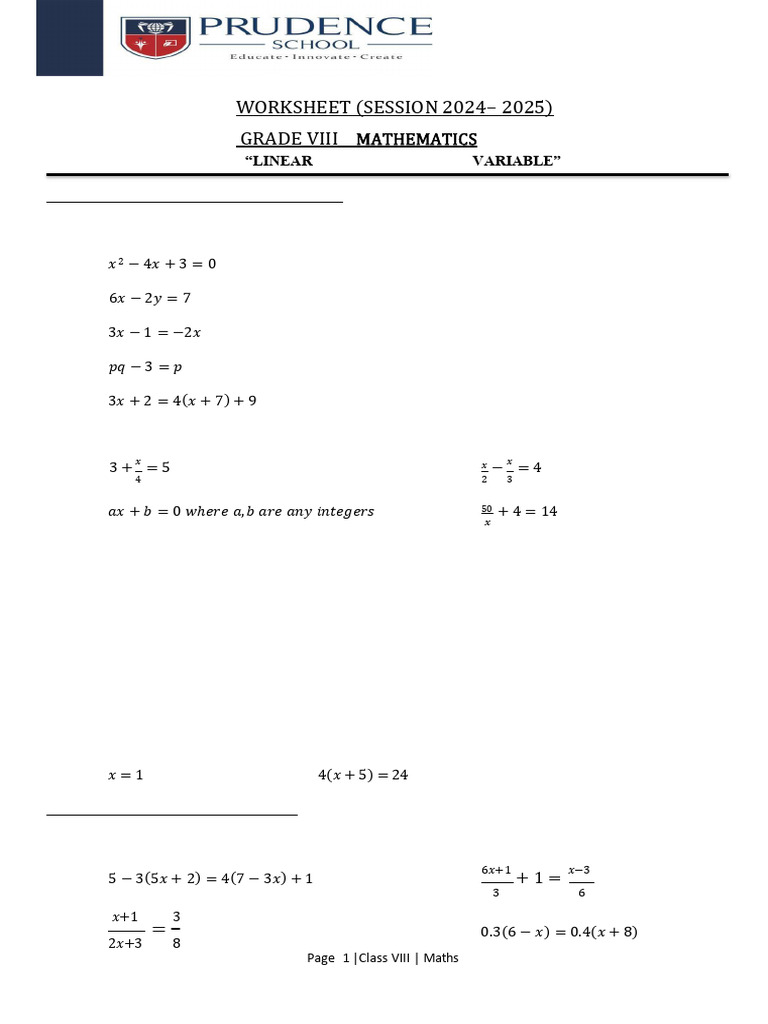 CLASS 8 CH-2-LINEAR-EQUATIONS-IN-ONE-VARIABLE-may-19 | PDF | Equations ...