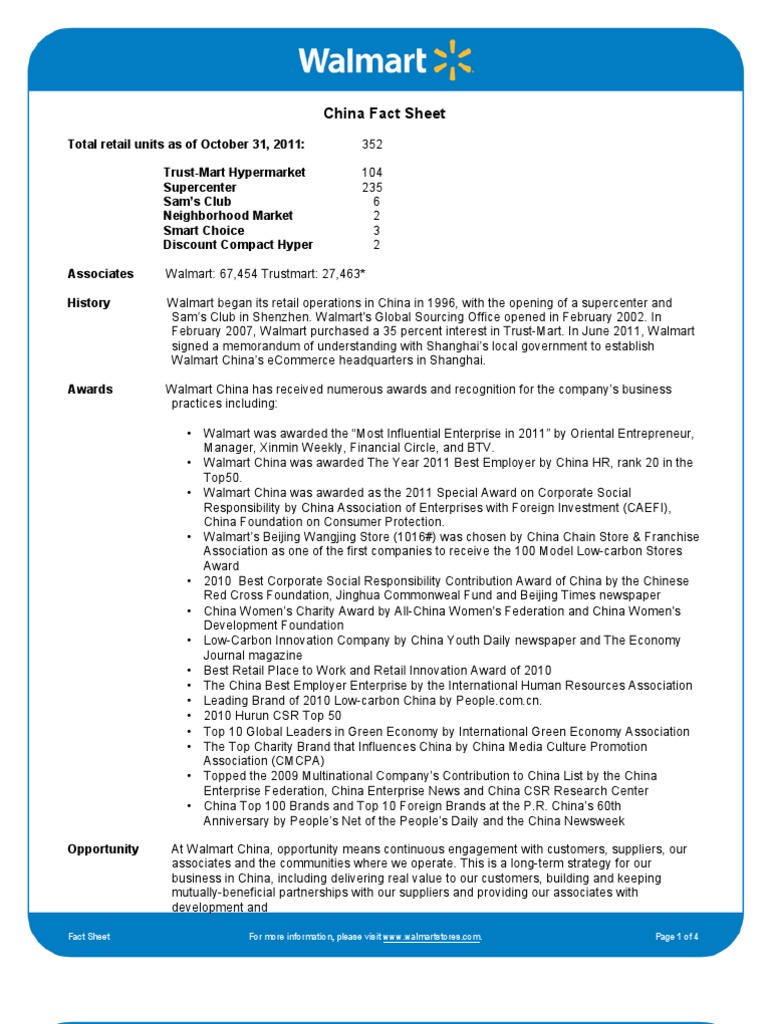 China Fact Sheet | PDF | Walmart | China