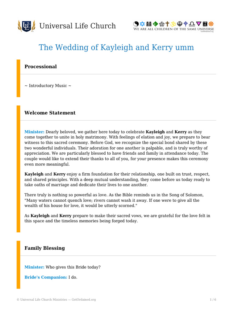ULC Wedding Script | PDF