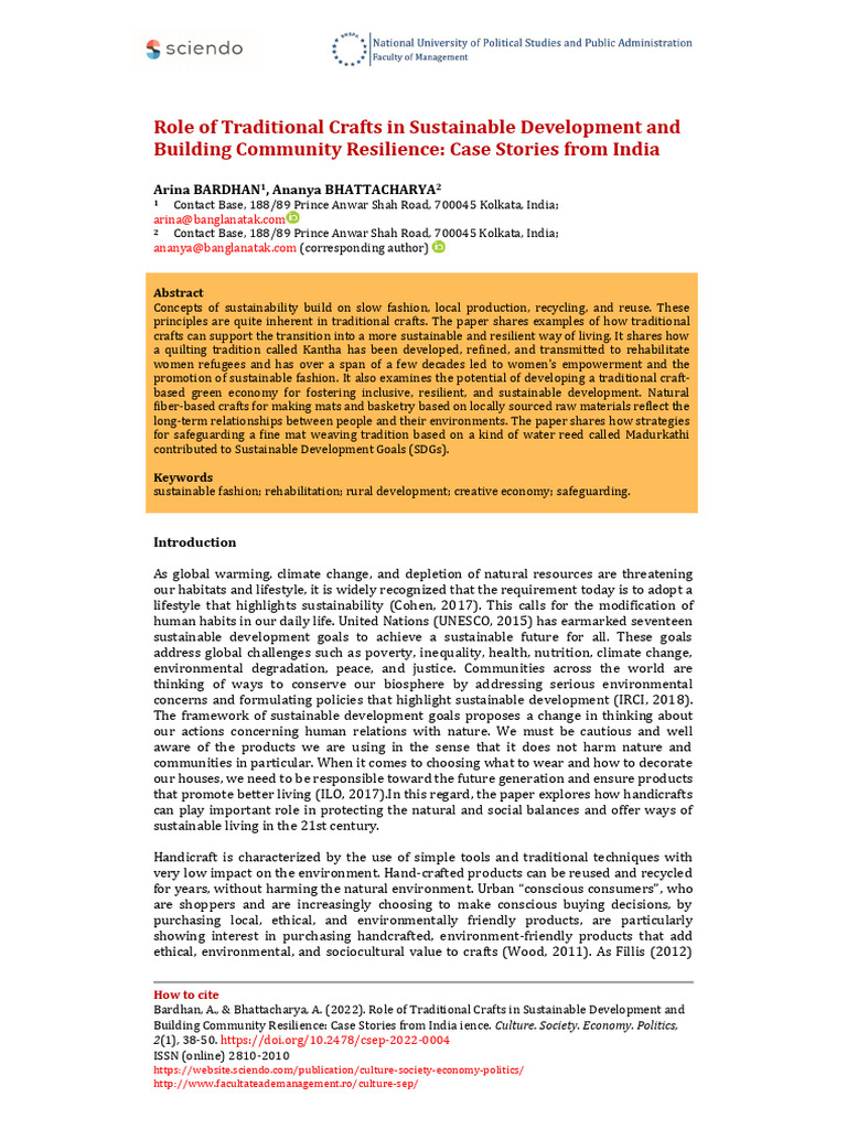 Role of Traditional Crafts in Sustainable Development and Building ...