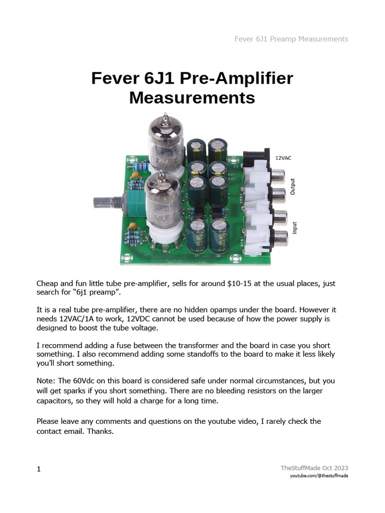 Fever 6j1 Preamp Measurements | PDF | Amplifier | Capacitor