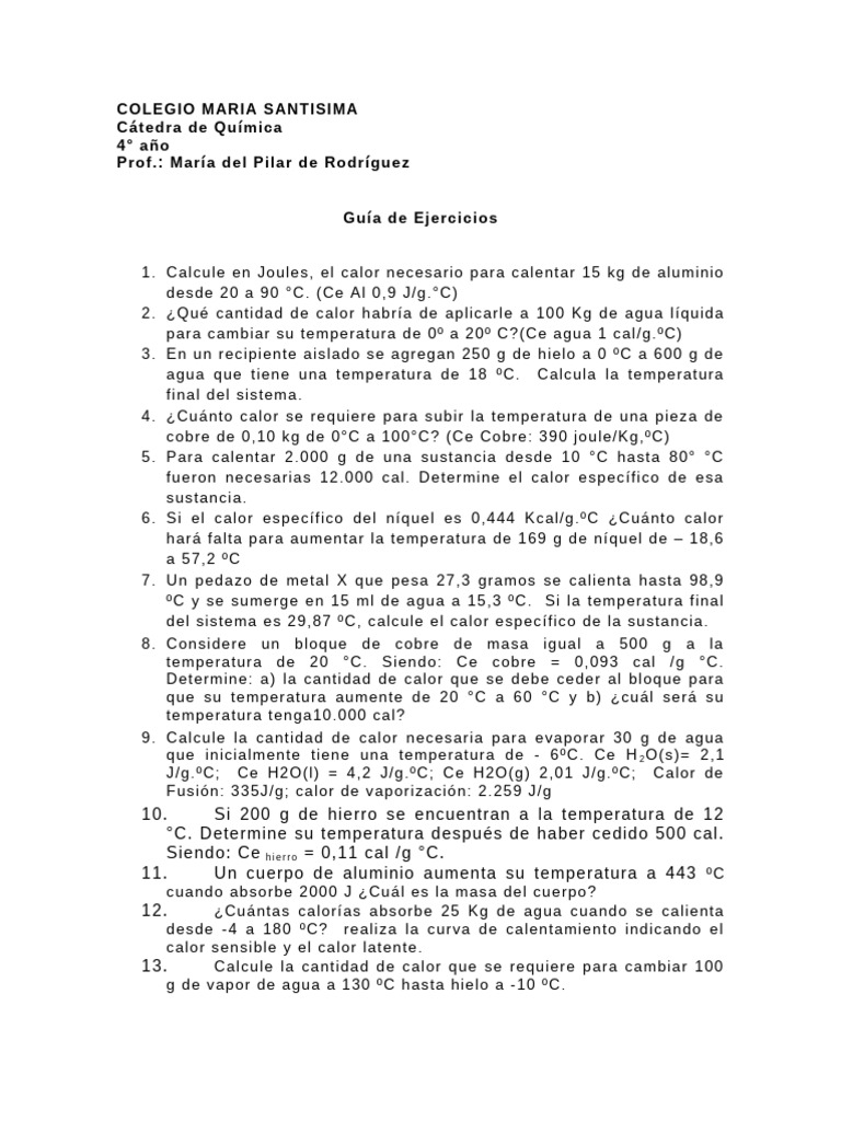 Guia de Ejercicios de Calor | PDF | Calor | Calor latente